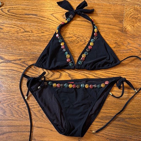 Red Carter | Swim | Red Carter Black Bikini With Vibrant Beaded Accents ...